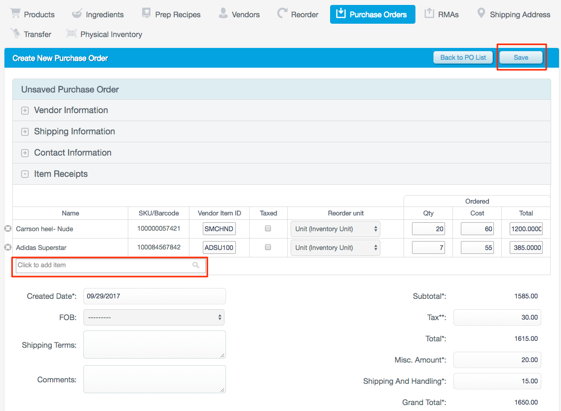 Creating Purchase Orders