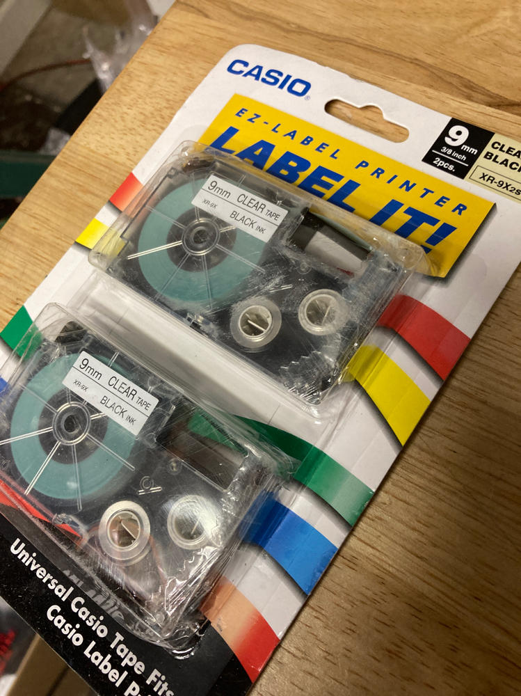Casio 9mm Labelling Tape, Black on Clear, Double Pack (XR-9X2S). Clear ...