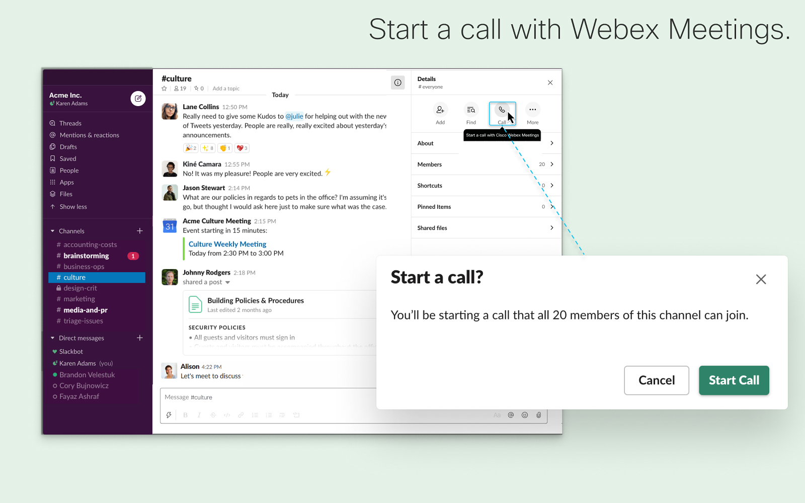 Cisco Webex Meetings | Slack App Directory
