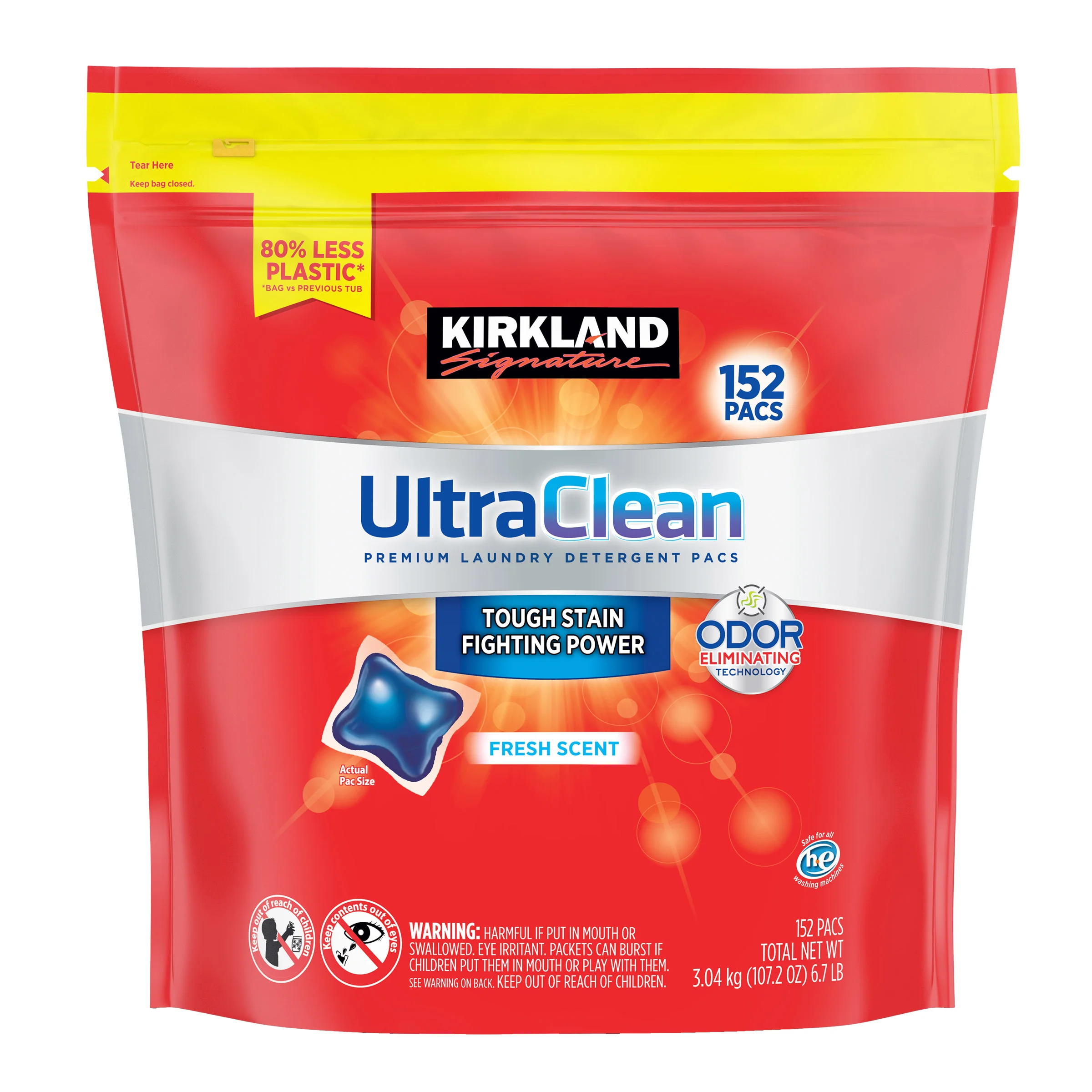 Kirkland Signature Brandclub Kirkland Signature Ultra Clean HE Laundry Detergent Pacs with Patented Catch Release Technology 152 ount