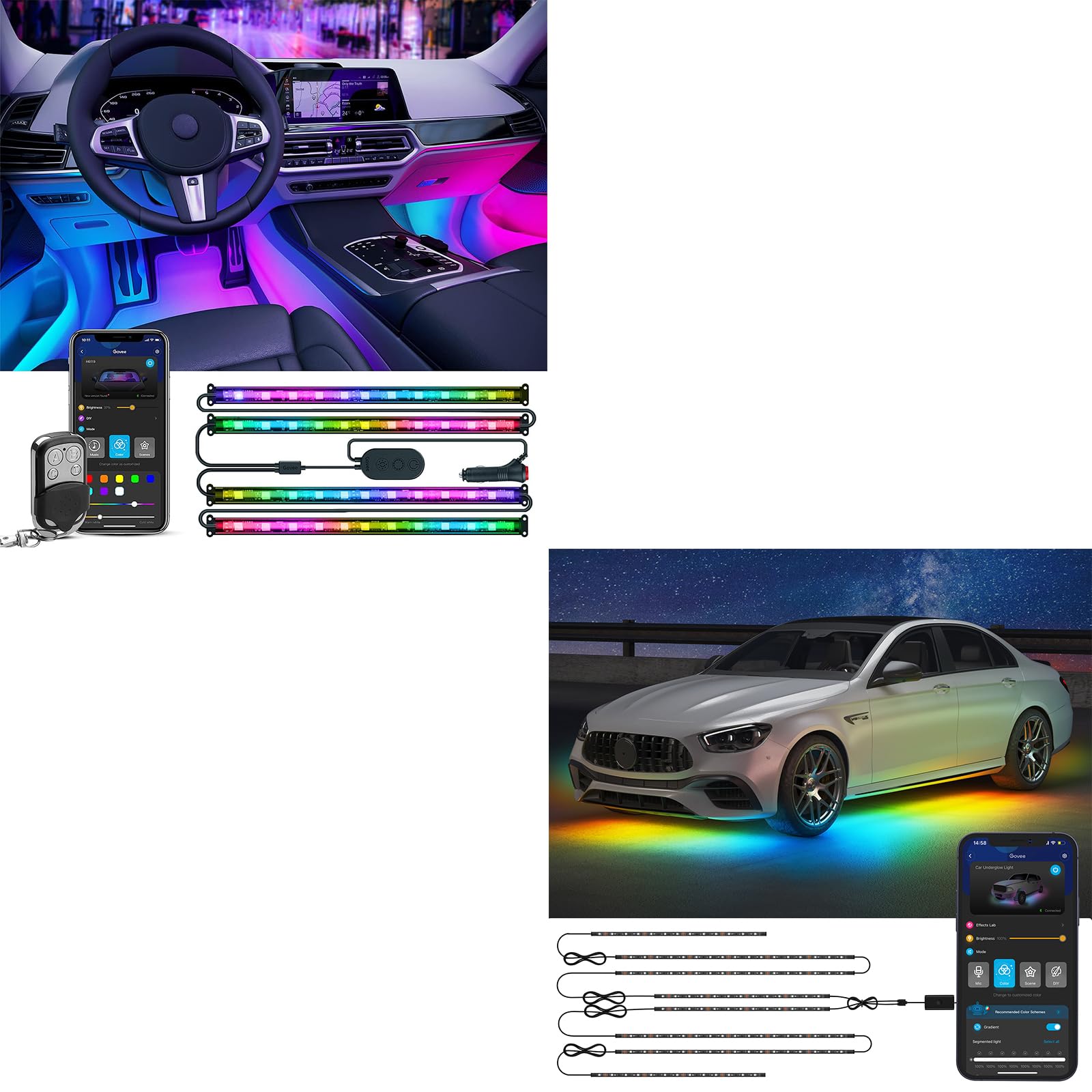 Govee Brandclub Govee RGBIC Interior Car Lights Bundle with Govee RGBIC Underglow Car Lights App Control 2 Music Modes LED Lights for Cars SUVs Trucks DC 12 24V