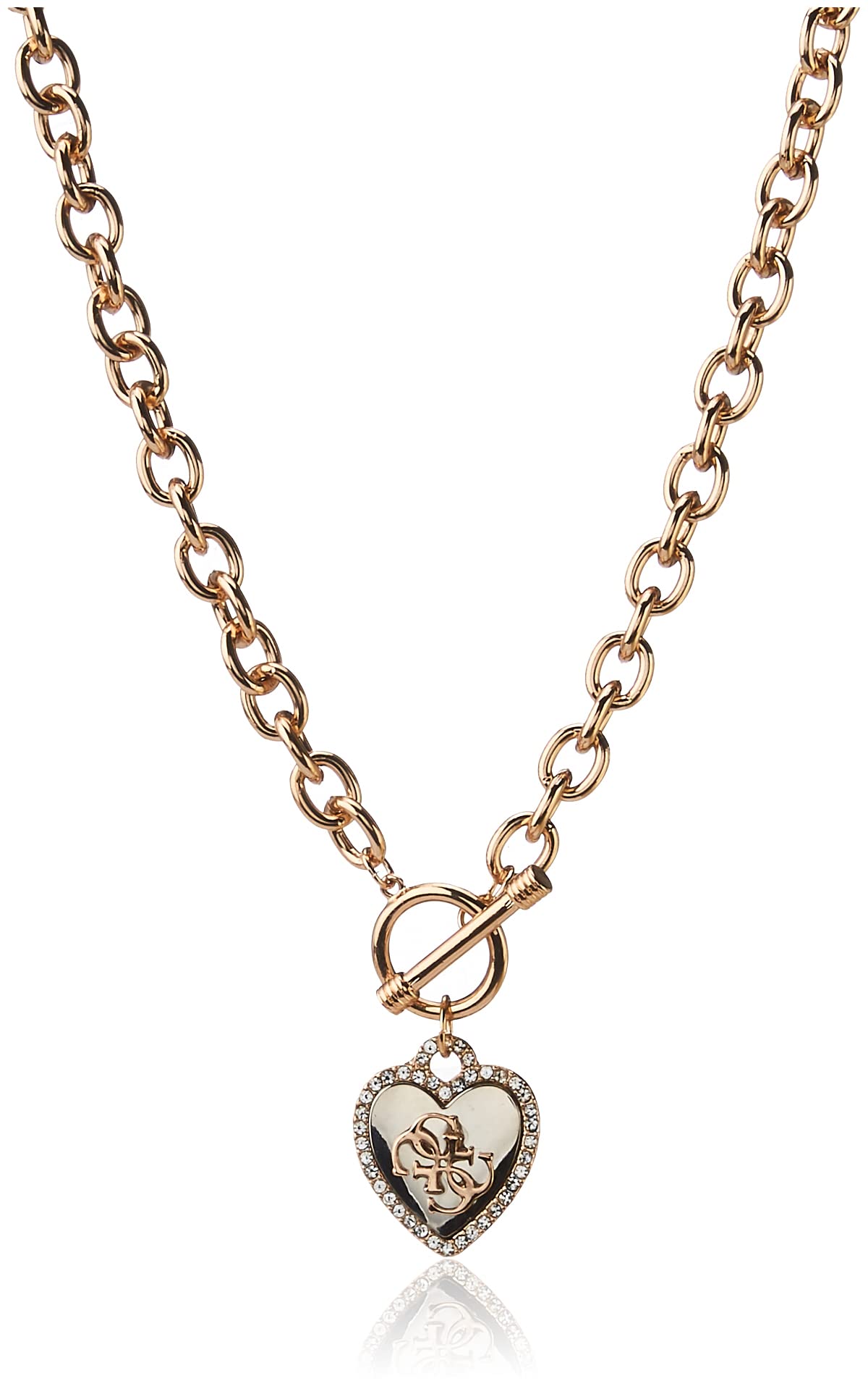 GUESS Brandclub GUESS Rose Gold Tone Pave Crystal Glass Stone Heart Pendant Toggle Necklace