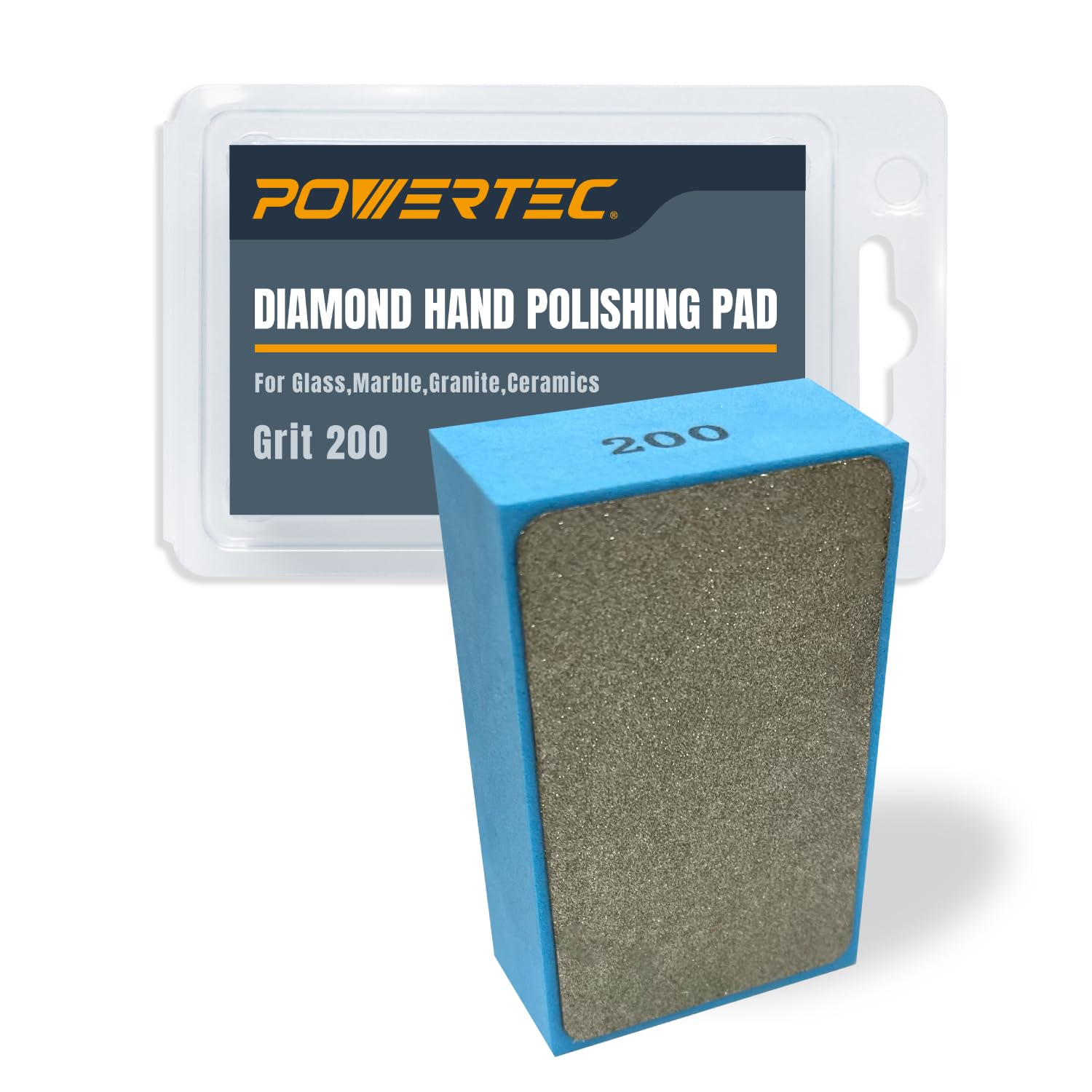 POWERTEC Brandclub POWERTEC Diamond Hand Polishing Pads 60 Grits 1Pack Diamond Sanding Block for Polishing and Grinding Porcelain Ceramic Tile Glass Granite Stone Wood Metal 71904