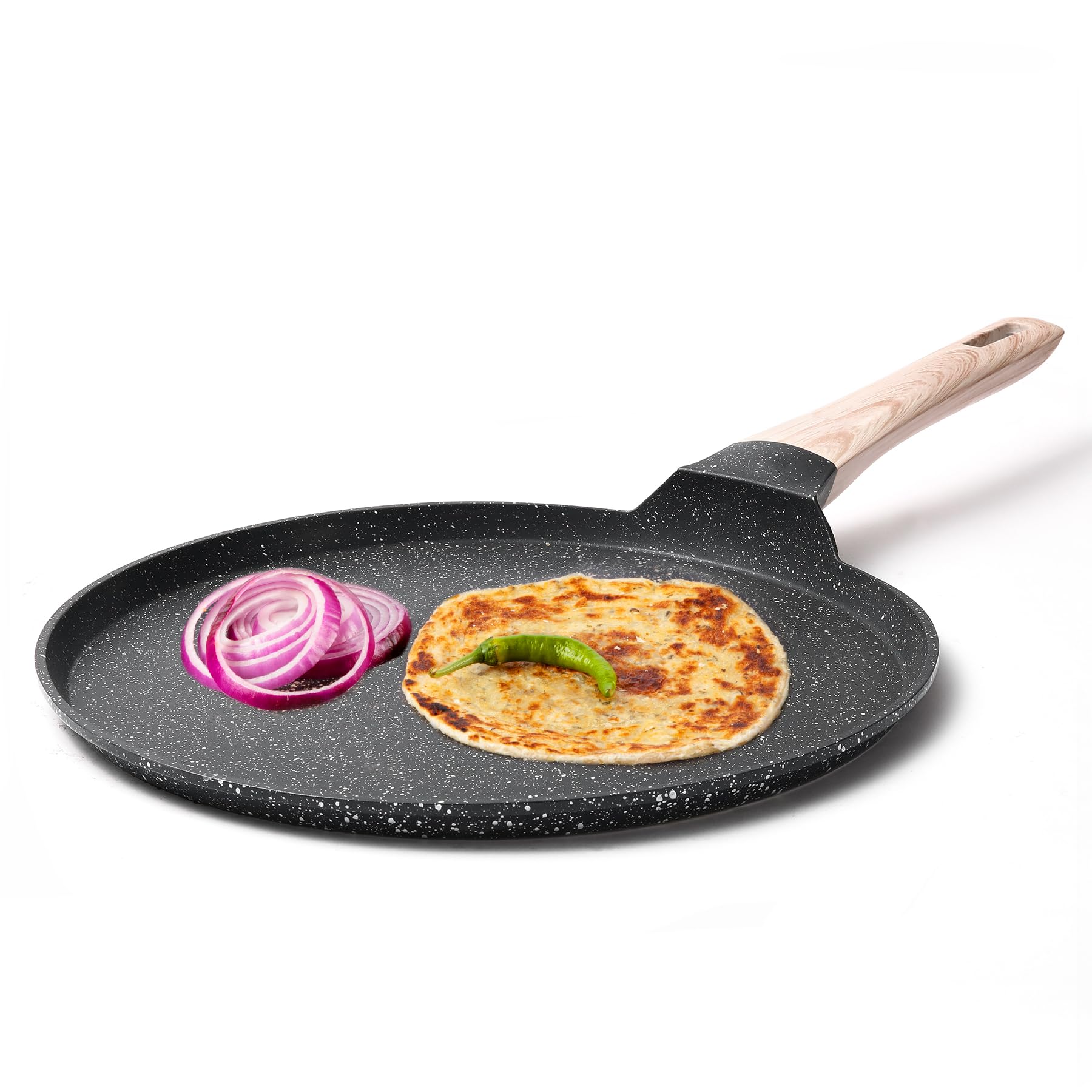 carote Brandclub CAROTE Granite Non Stick Flat Roti Tava Induction Base Swiss Coated Dosa Pan Tawa Black PFOA Free 28cm 5 ply 4mm Coating