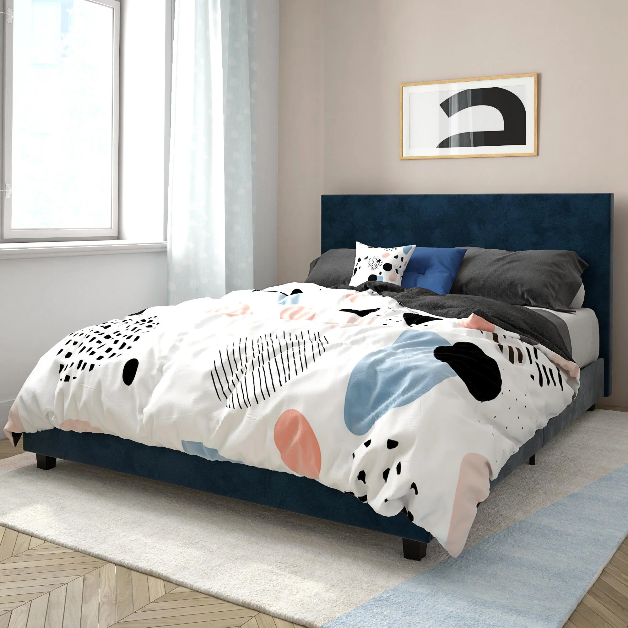 Mainstay Brandclub Mainstays Upholstered Bed Queen Bed Frame Gray Linen