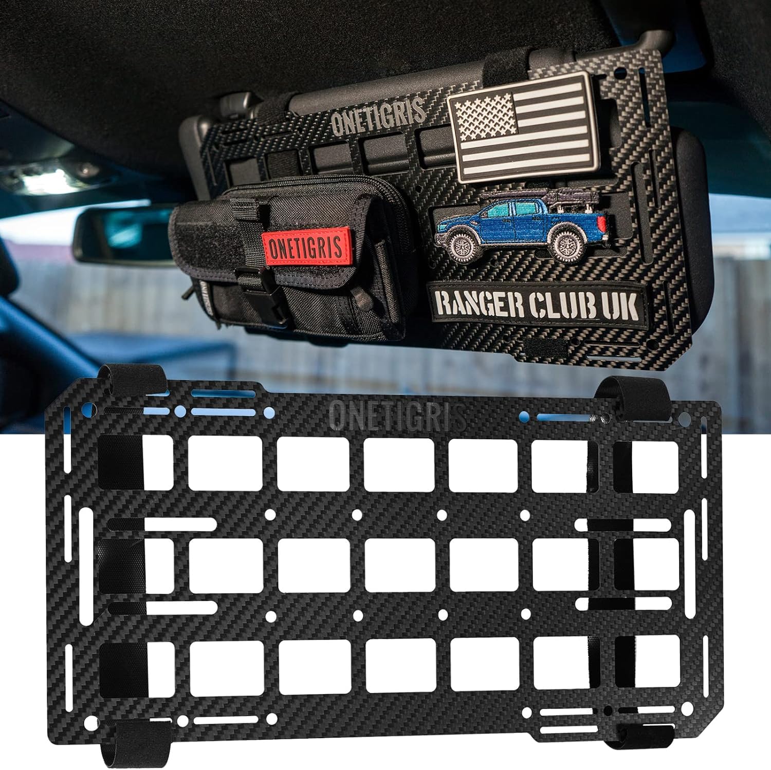 Onetigris Brandclub OneTigris Molle Visor Organizer Fiberglass Rigid MOLLE Panel Tactical Versatile Car Sun Visor Organizer Interior Accessories Holder for Vehicle SUV Trucks