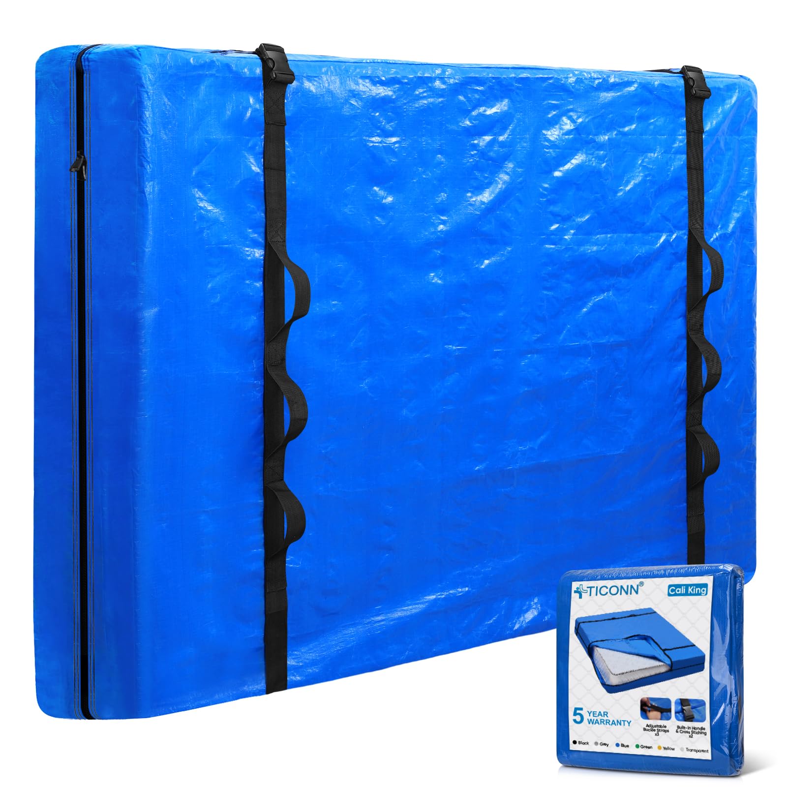 TICONN Brandclub TICONN Mattress Bags for Moving Queen Mattress Cover for Moving Heavy Duty Full Around Handle with Adjustable Buckles Mattress Storage Bag Moving Supplies Blue Queen