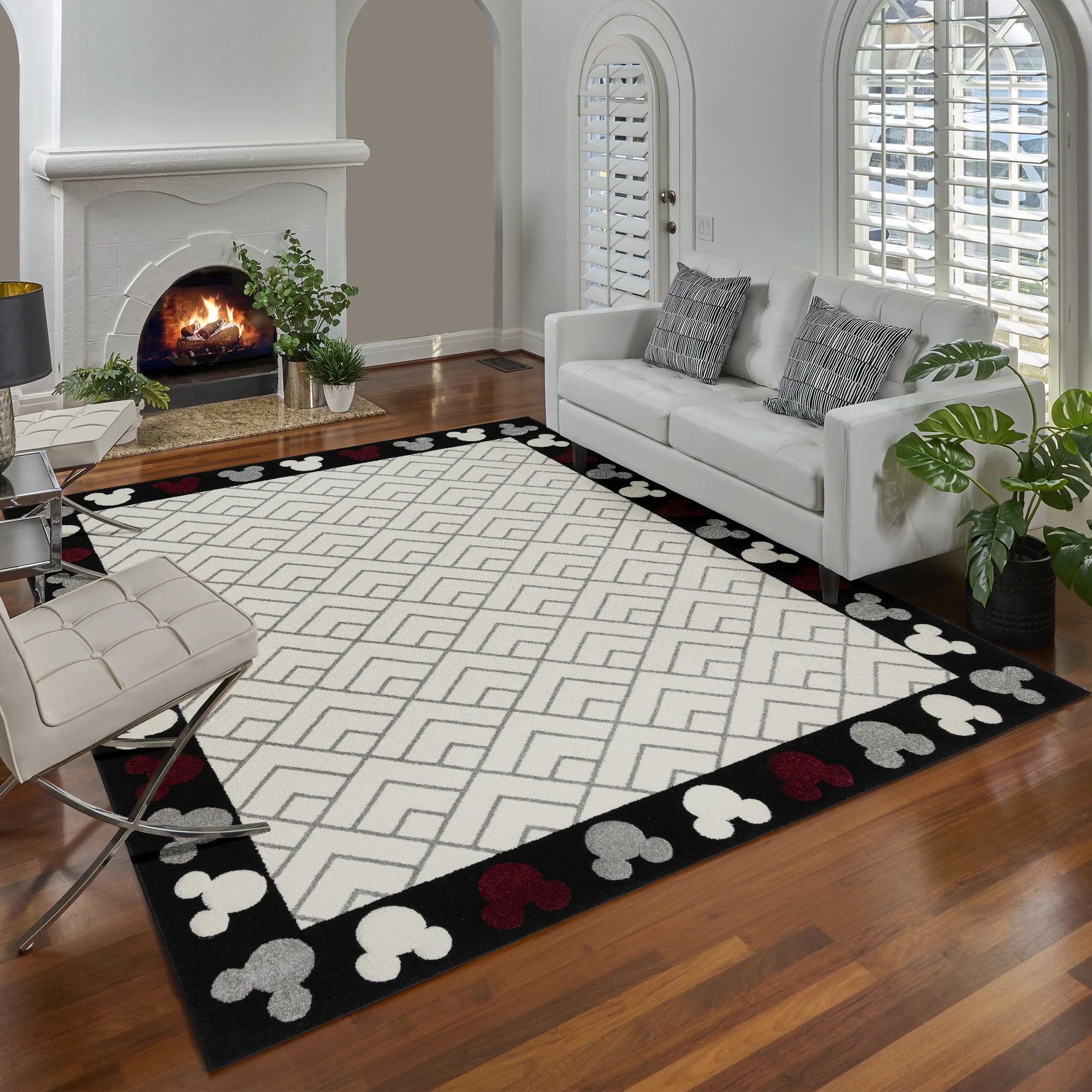 Disney Brandclub Licensed Disney Bravo Mickey Mouse Border Heads Ivory Black Red Gray Livingroom Bedroom Dining Modern Border Polypropylene Indoor Area Rug 7x10
