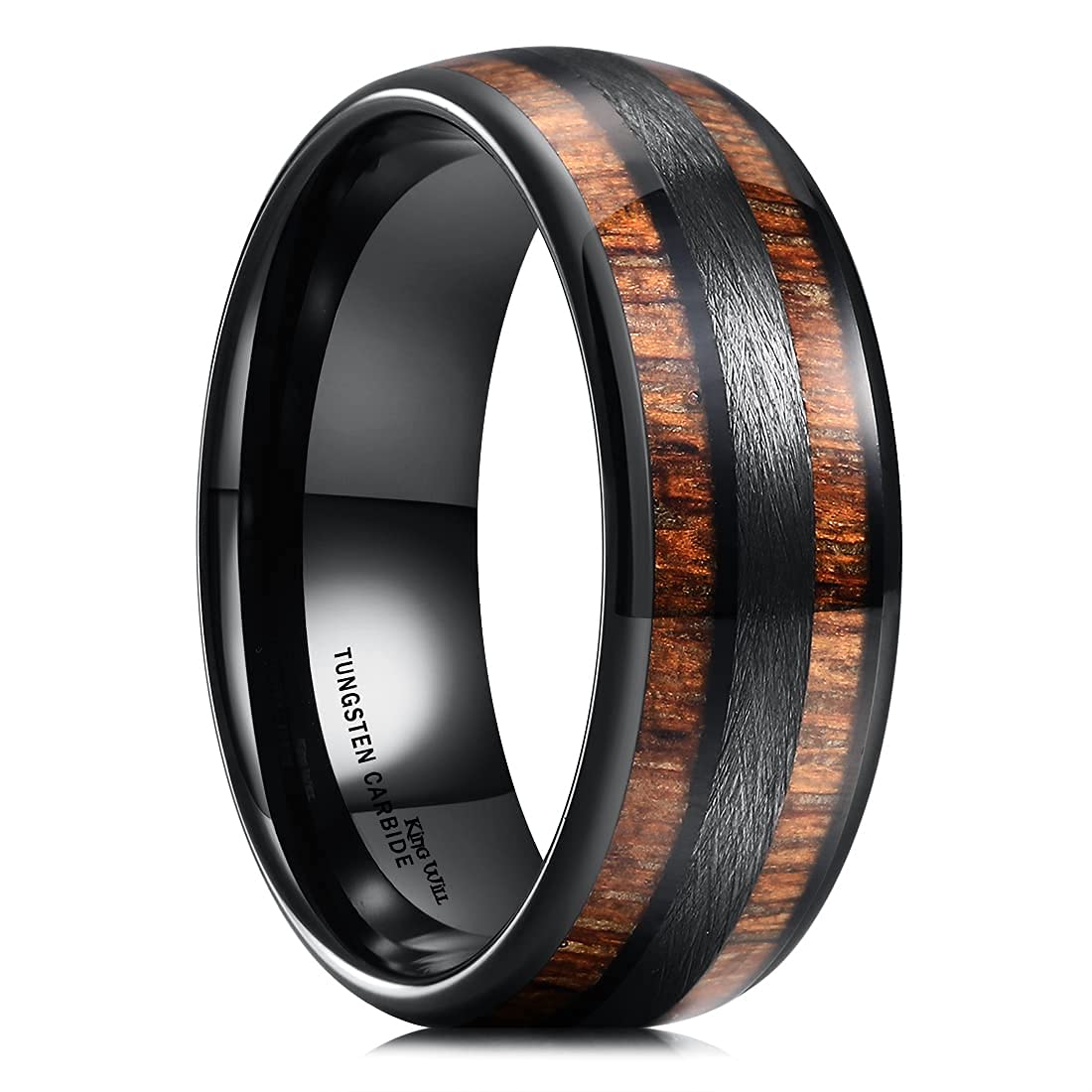 King Will Brandclub King Will Nature 8mm Mens Domed Blue Green Brown Black Maple Inlay Black Silver Tungsten Carbide Ring Brushed Wedding Band