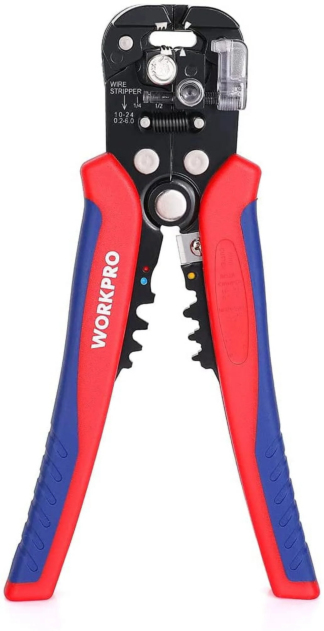 WorkPro Brandclub WORKPRO Self Adjusting Wire Stripper 3 in 1 Automatic Wire Stripper Cutter Crimper AWG10 24 8 Inch Multi Pliers For Electrical Wire Stripping Cable Cutting Crimping Red blue