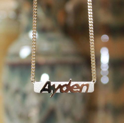Raised Letter Name Bar Necklace by Purple Mermaid Designs 14K Gold 1.7mm Chain 20 inch Ships in 7 10 Business Days