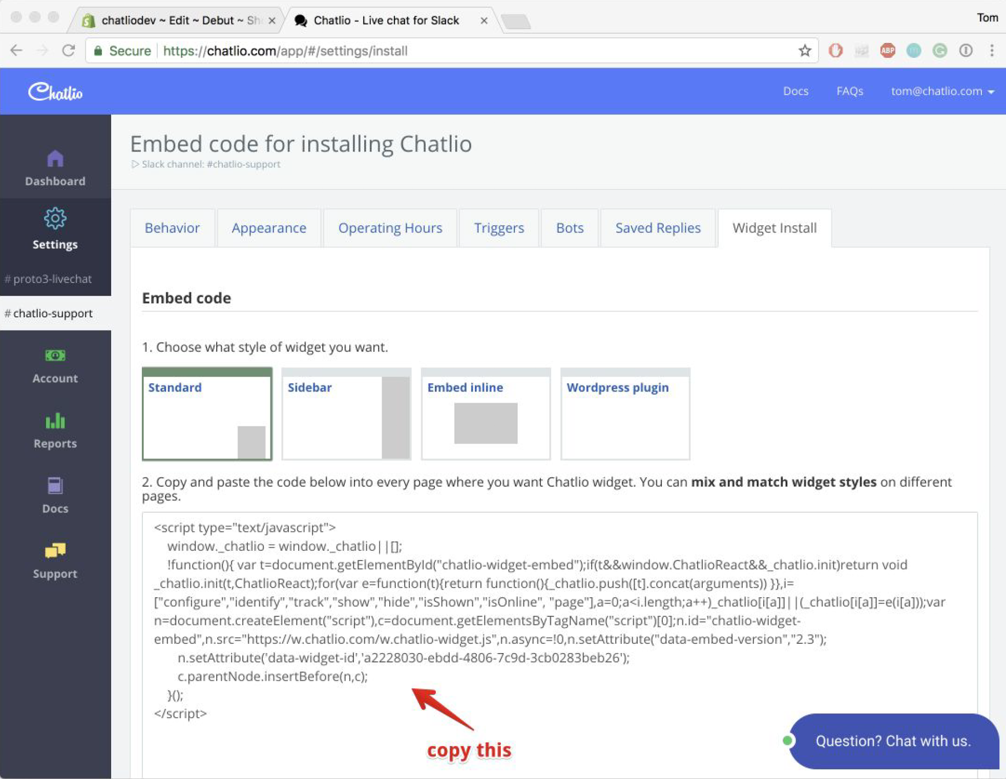 Install Chatlio on Shopify - Chatlio