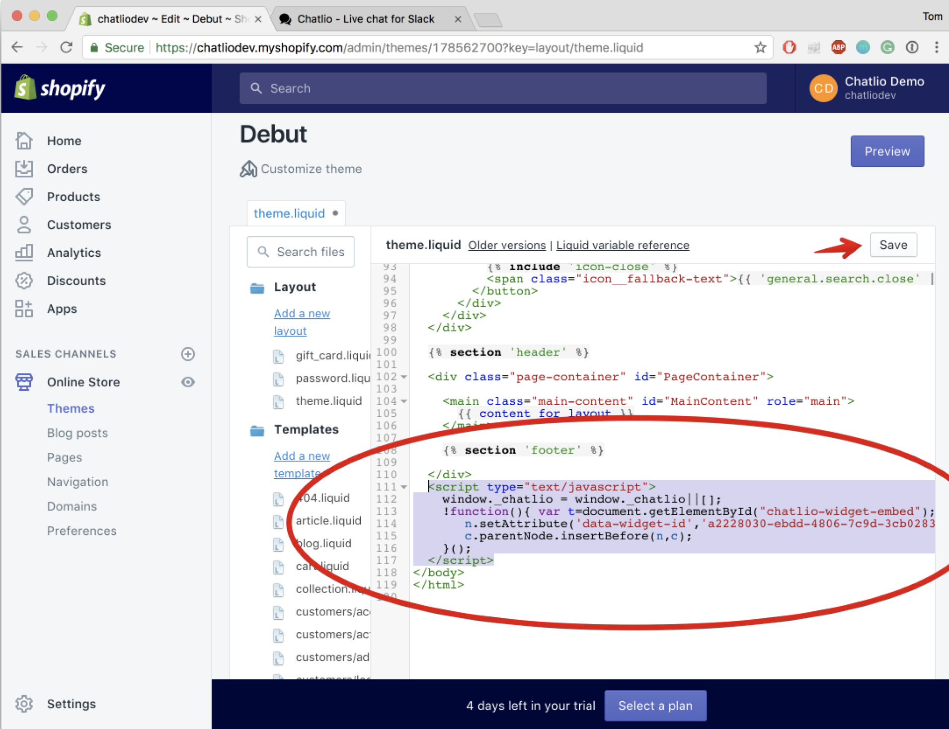 Install Chatlio on Shopify - Chatlio