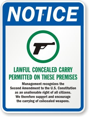 Lawful Concealed Carry Permitted On These Premises Sign, 24" X 18 ...