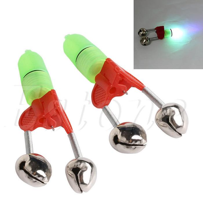 Night Fishing Rod Tip Blue LED Light Twin Bells Ring Fish Bait Alarm ...