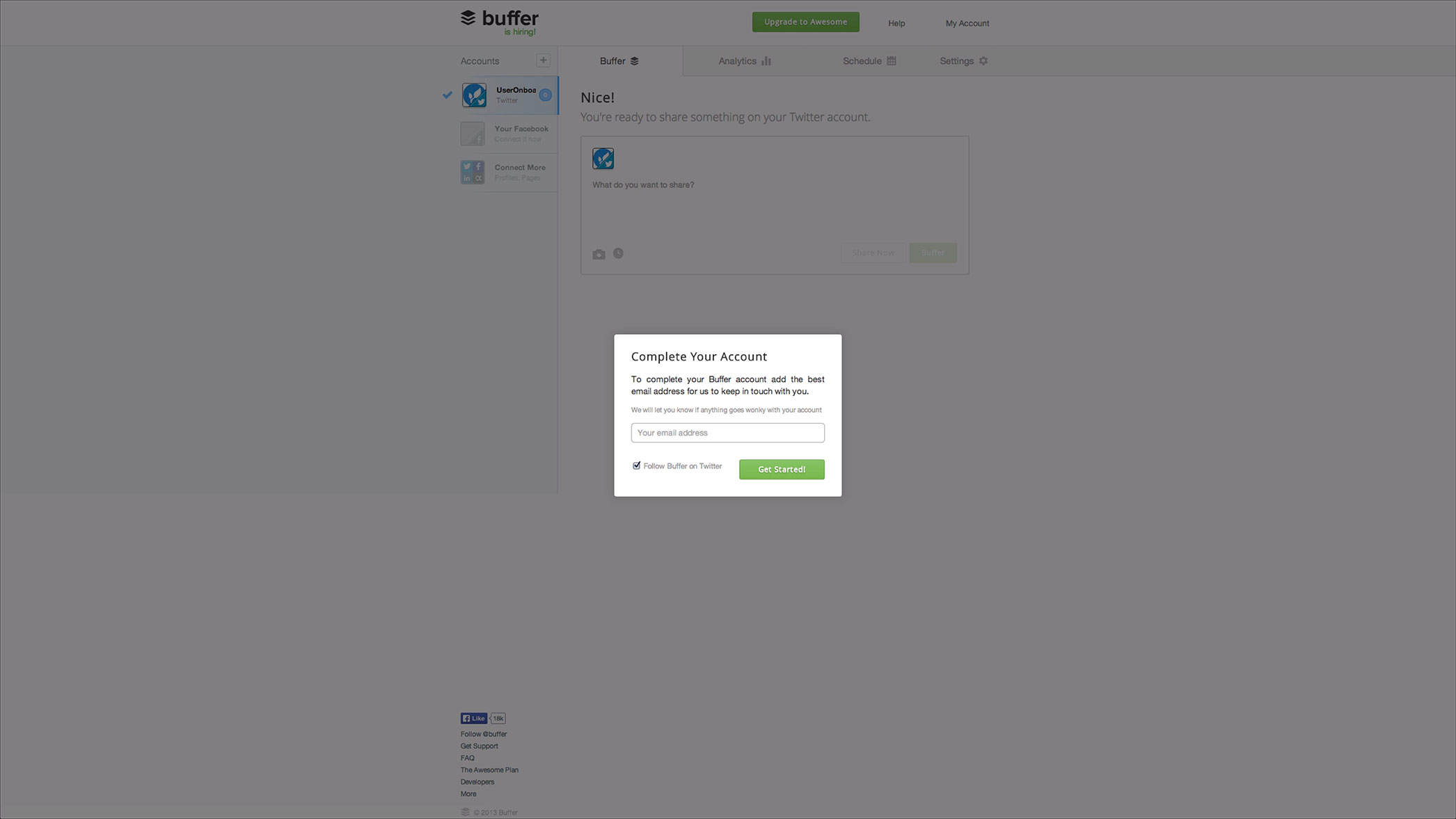 Buffer's Refreshingly Brief Onboarding Experience | User Onboarding