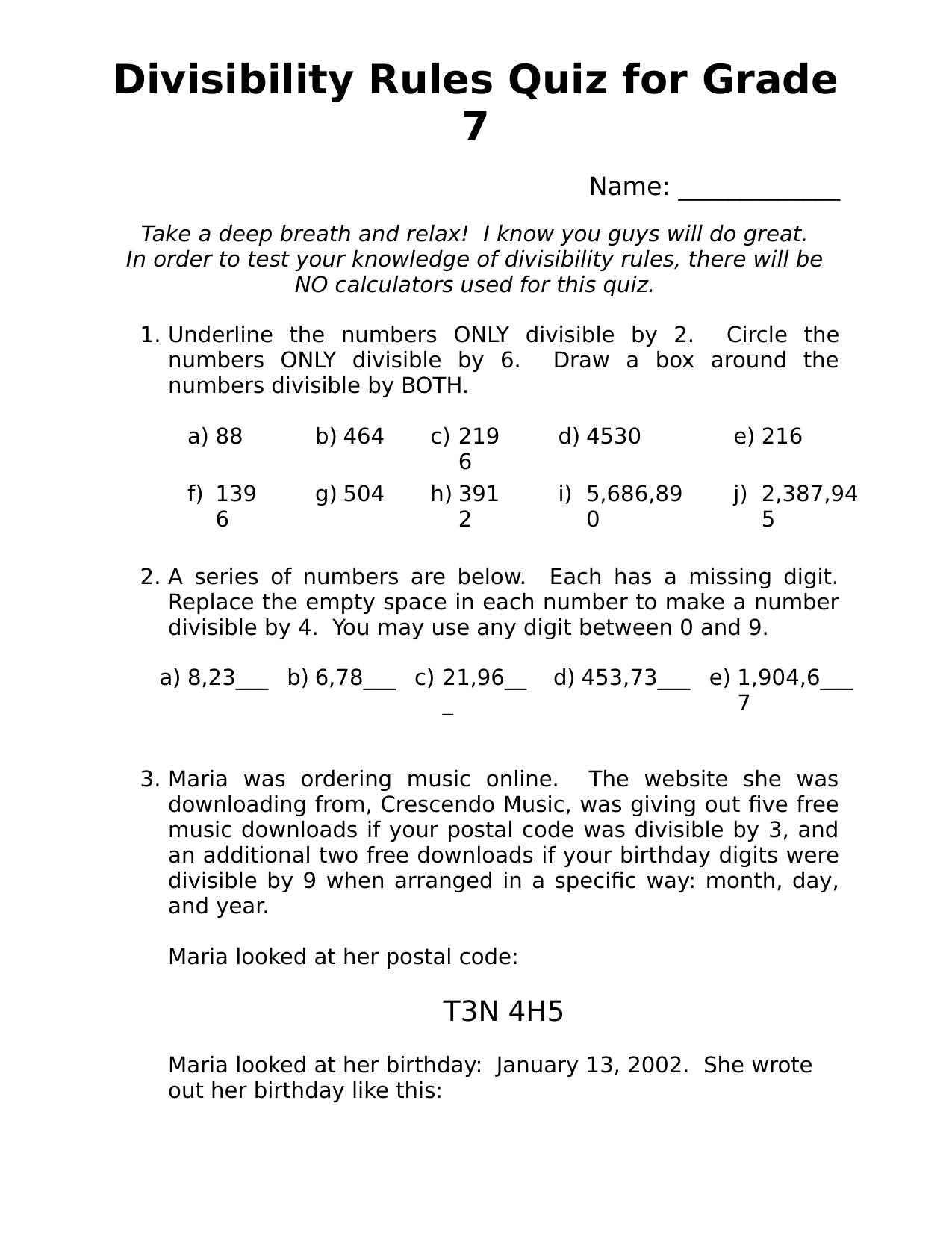 Grade 7 Divisibility Rules Quiz By Winterheart Ninja Plans Grade 7 Divisibility Rules Quiz By Winterheart Ninja Plans