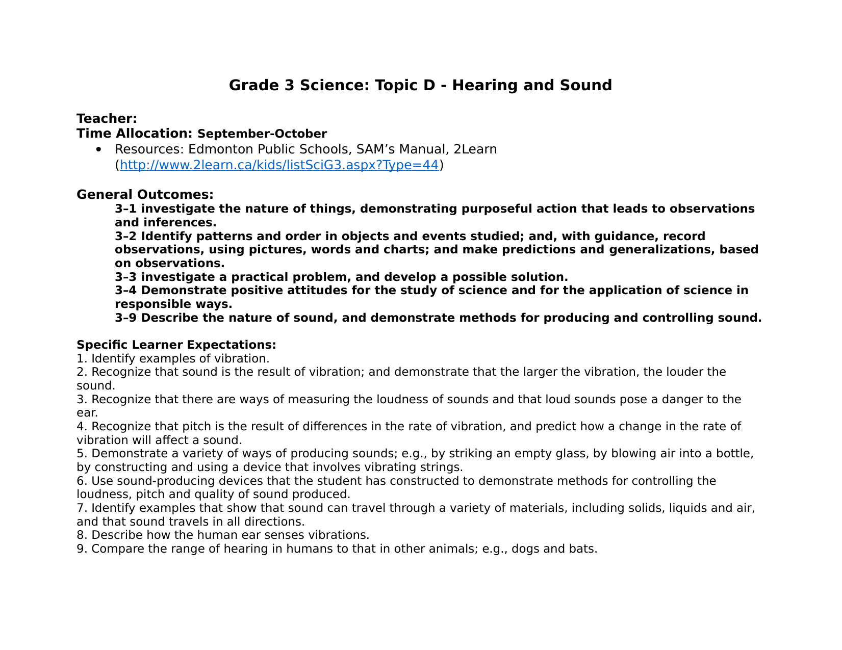 Hearing and Sound Unit Plan by stephey09 · Ninja Plans