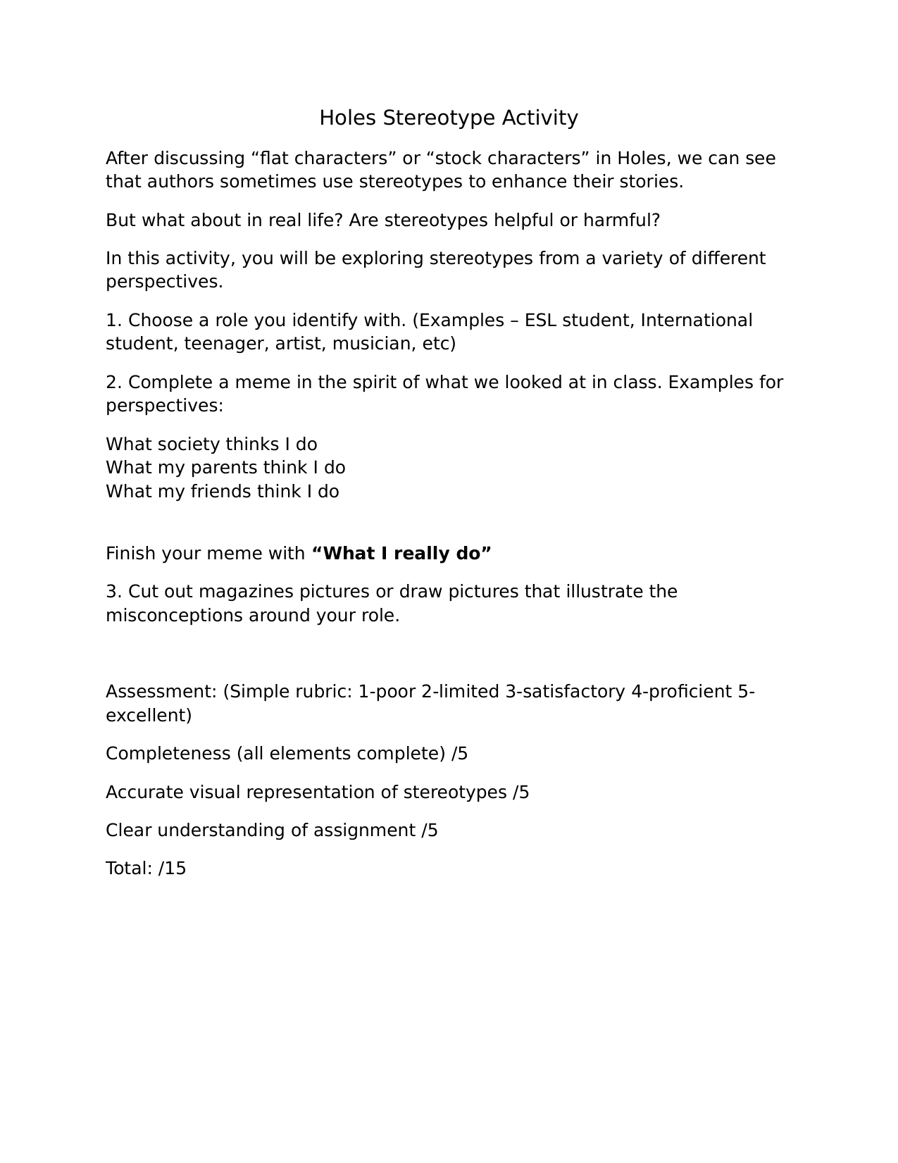 HOLES Louis Sachar Stereotypes activity by msigvaldason · Ninja Plans